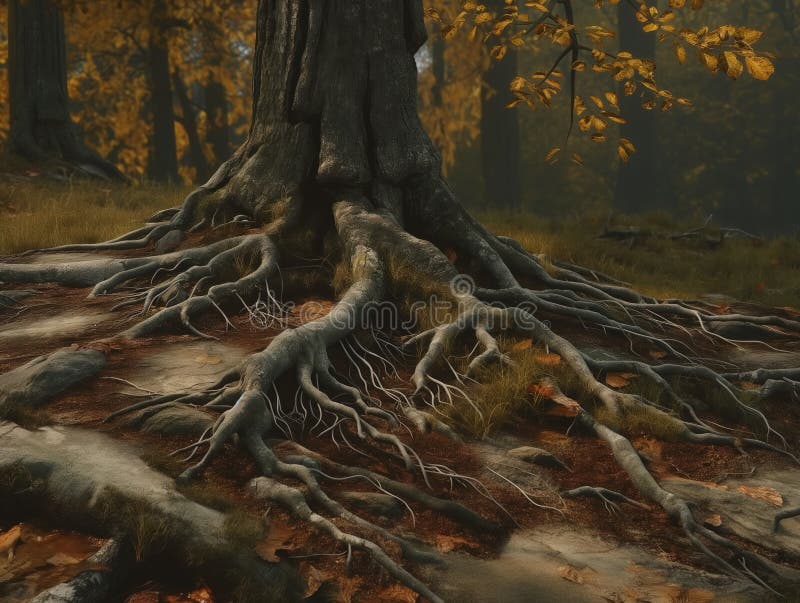 A Tree with Roots that are Spread Out and Brown Stock Photo - Image of ...