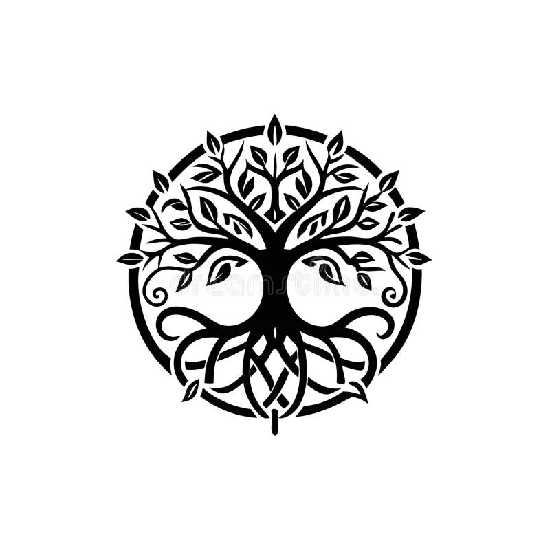 A Tree with Roots that are Spread Out in a Circle Stock Illustration ...