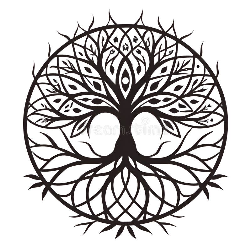 A Tree with Roots that are Spread Out in a Circle Stock Illustration ...