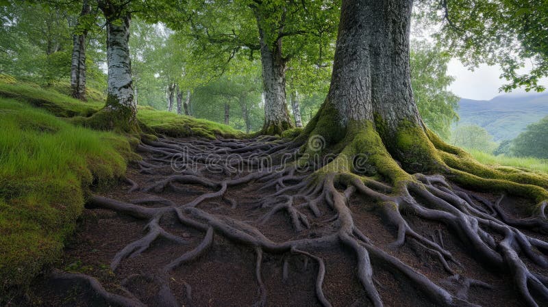 A Tree with Roots that are Spread Out on the Ground Stock Illustration ...