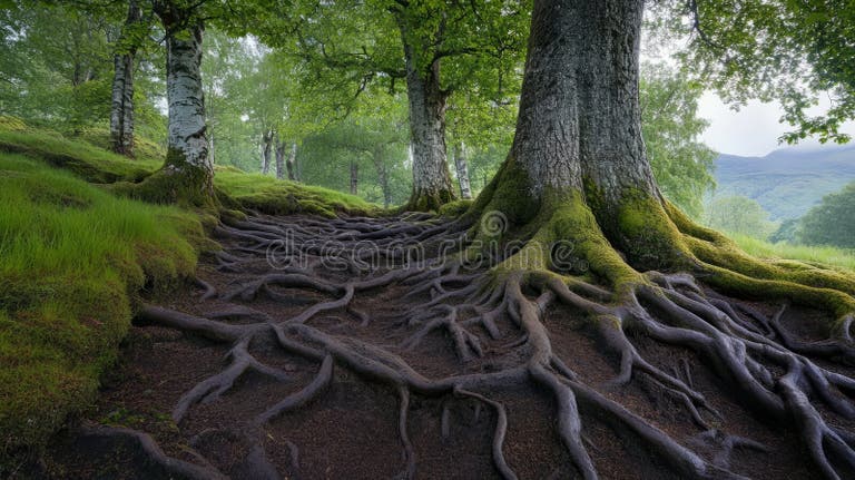 A Tree with Roots that are Spread Out on the Ground Stock Illustration ...