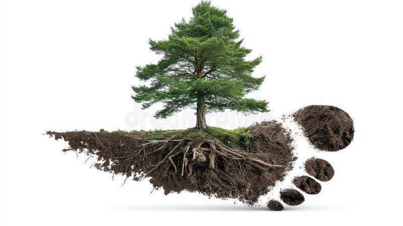 Tree with Roots Sprouting from Footprint, Symbolizing Nature Connection ...
