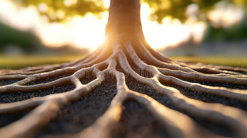 Tree Roots Stretch Across the Ground, Illuminated by the Warm Glow of a ...