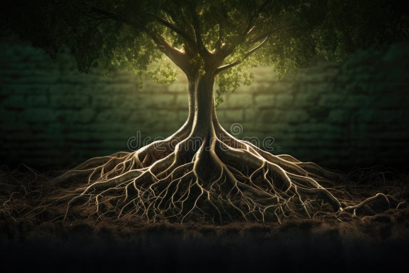 Tree Roots and Sunshine in a Green Forest Stock Image - Image of yellow ...