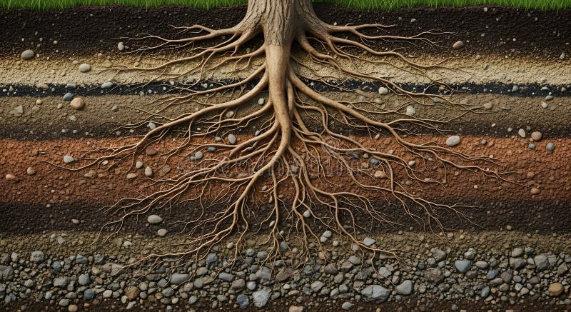 Tree Roots System in Soil Layers Cross-Section Stock Illustration ...