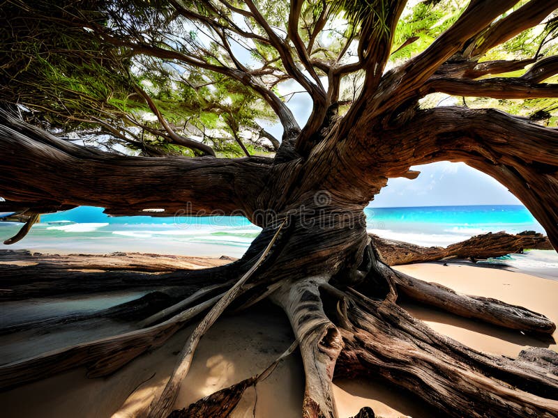 Tree Roots in a Tropical Beach, AI Generated Stock Illustration ...