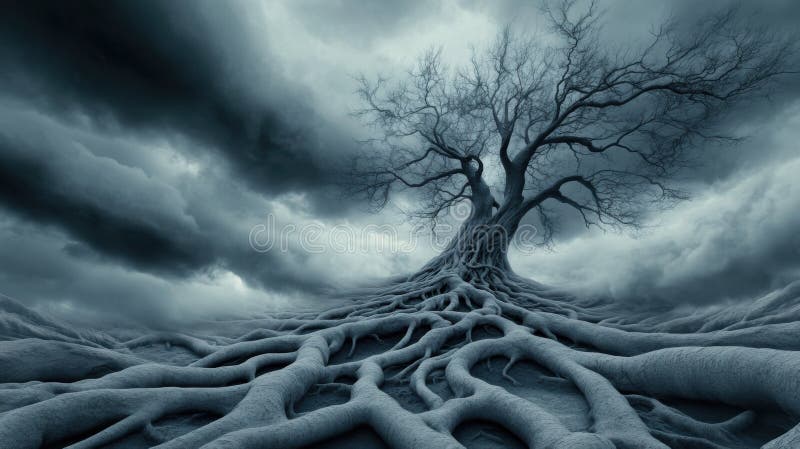 A Tree with Roots that are Twisted and Tangled, AI Stock Image - Image ...
