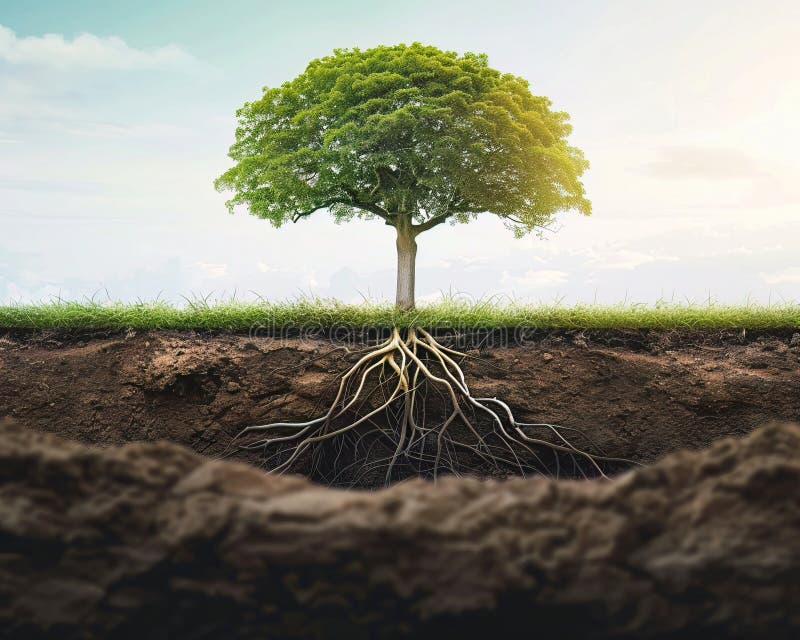 A Tree with Roots Visible Above Ground Symbolizing the Depth and ...