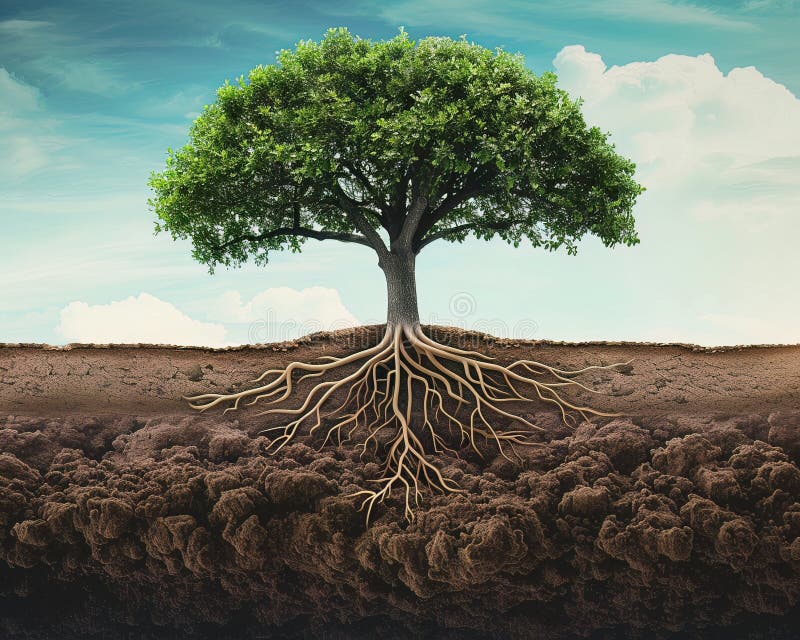 A Tree with Roots Visible Above Ground Symbolizing the Depth and ...