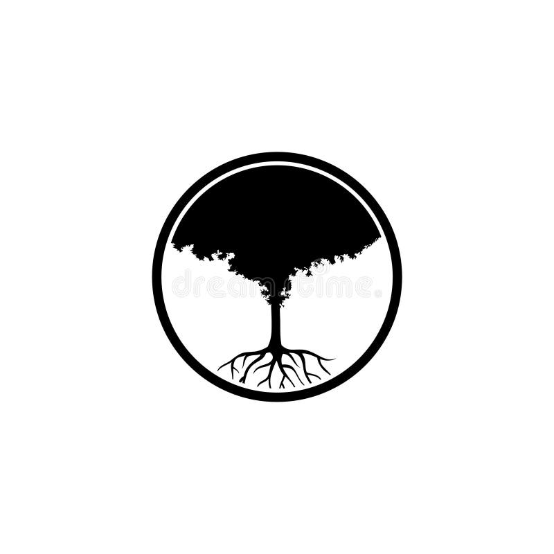 Tree Round Icon with Roots Isolated on White Background Stock Vector ...