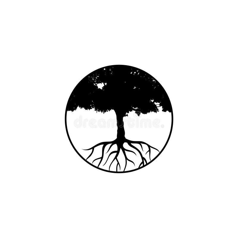 Tree Round Icon with Roots Isolated on White Background Stock Vector ...