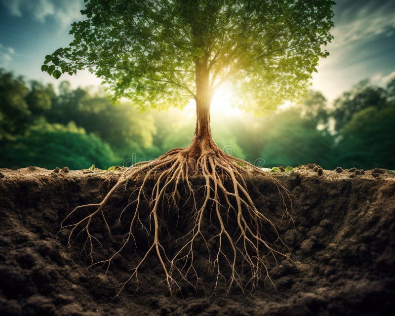 The Tree S Root System Goes Deep into the Ground Soil. Stock ...