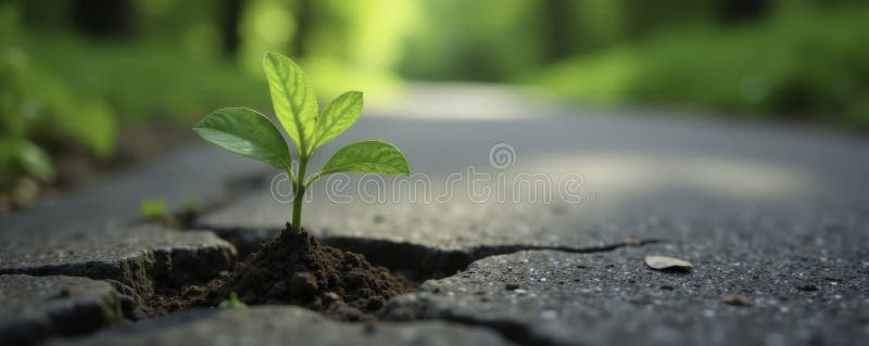 Tree Sapling Grows through Cracks in Pavement, Greenery, Conservation ...