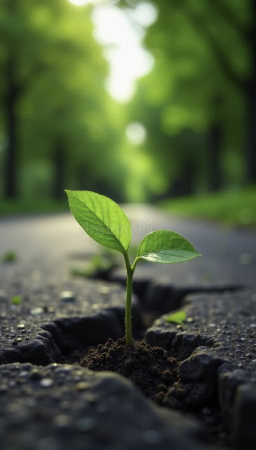 Tree Sapling Grows through Cracks in Pavement, Renewal, Reforestation ...