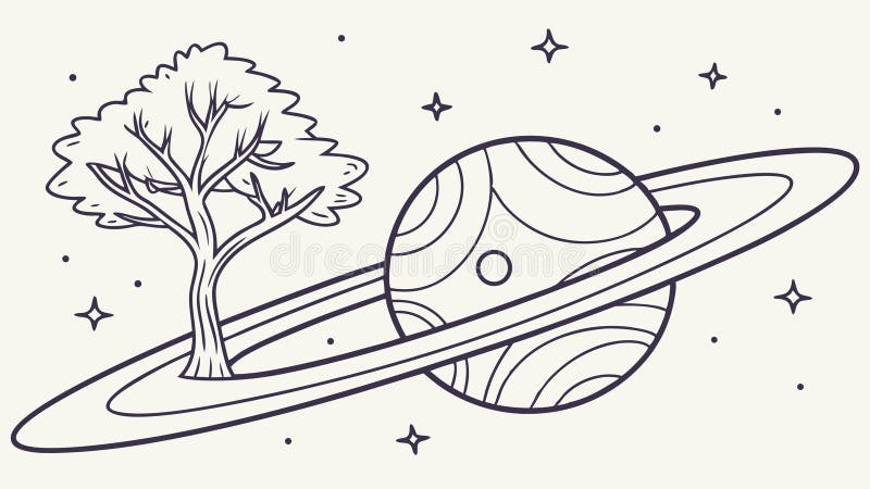 Tree and Saturn Planet, Cosmic Nature Harmony, Vector Design Generative ...