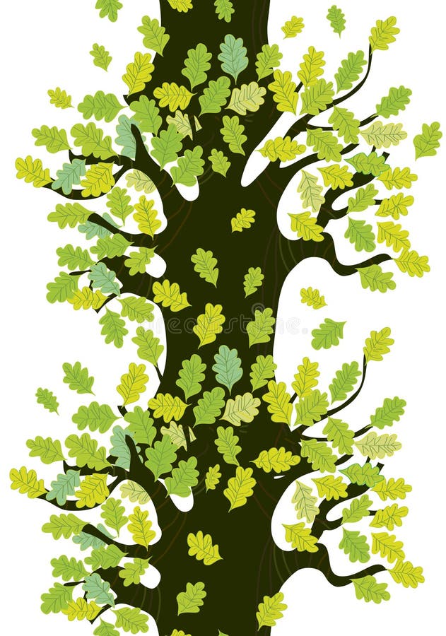 Tree Seamless Border with Oak Leaves Cute Stock Vector - Illustration ...