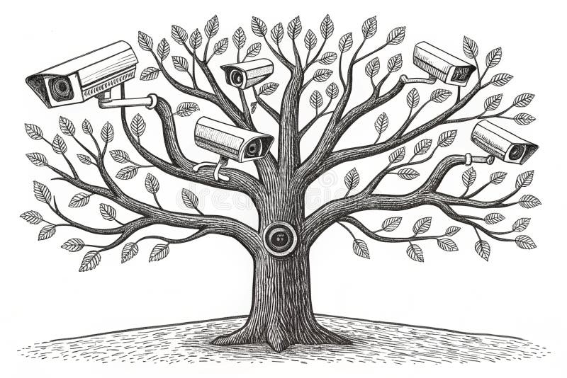 Tree with Security Cameras Growing from Its Branches, Symbolizing ...