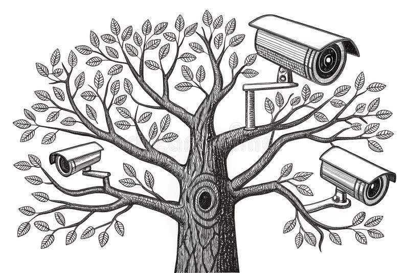 Tree with Security Cameras Growing from Its Branches, Symbolizing ...