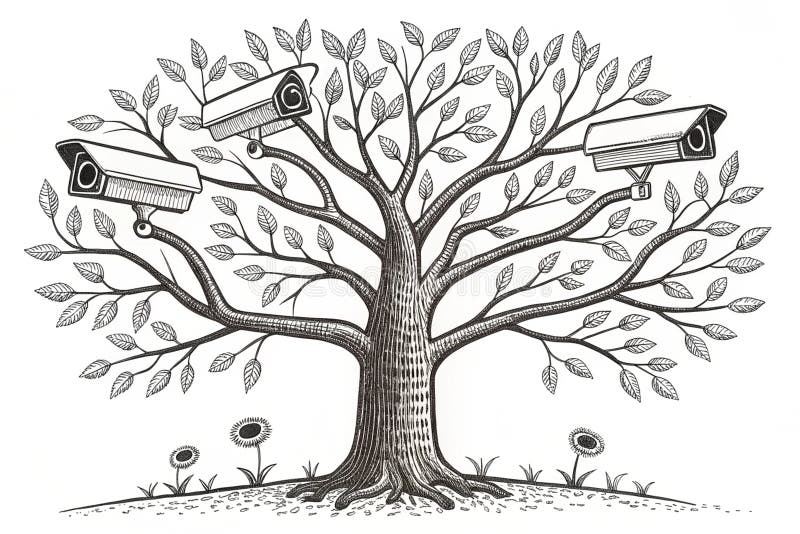 Tree with Security Cameras Growing from Its Branches, Symbolizing ...