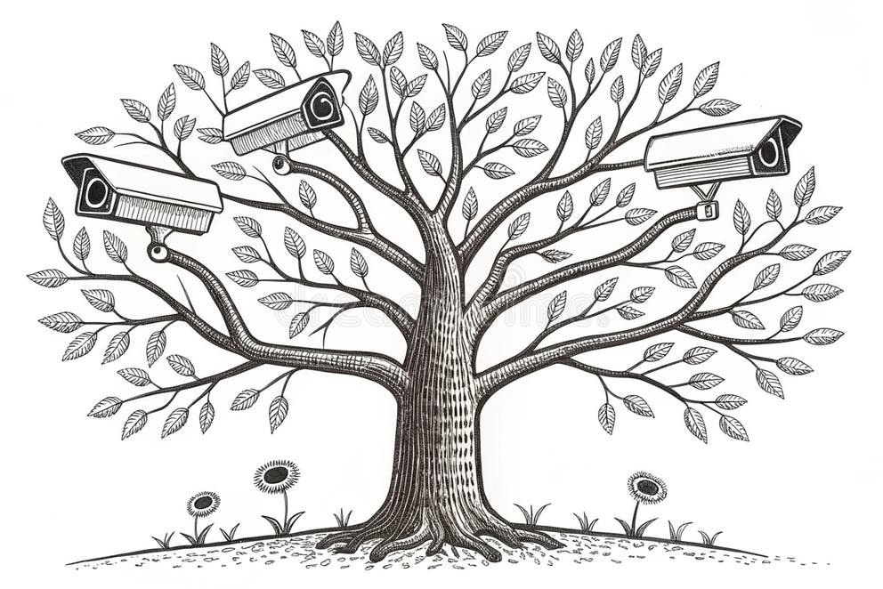 Tree with Security Cameras Growing from Its Branches, Symbolizing ...