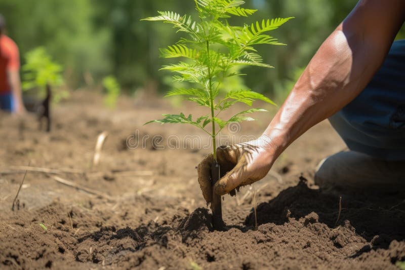 Tree Seedling Being Planted in a Newly Forested Area Stock Illustration ...