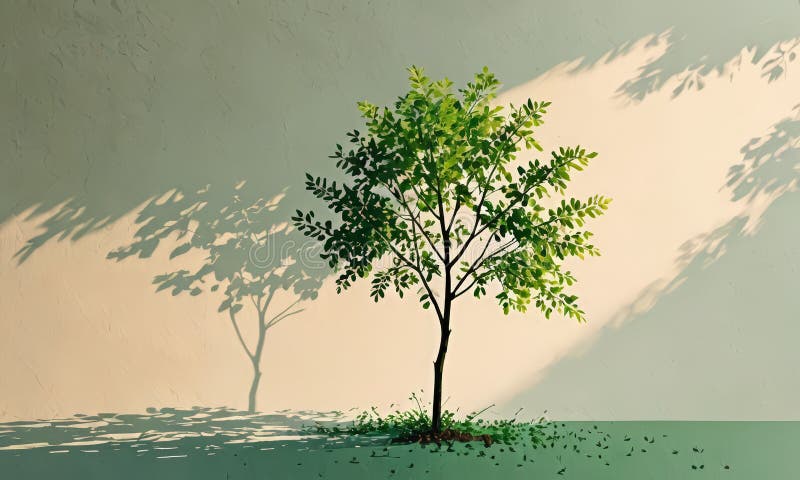 Tree with shadow on wall stock illustration. Illustration of paint ...
