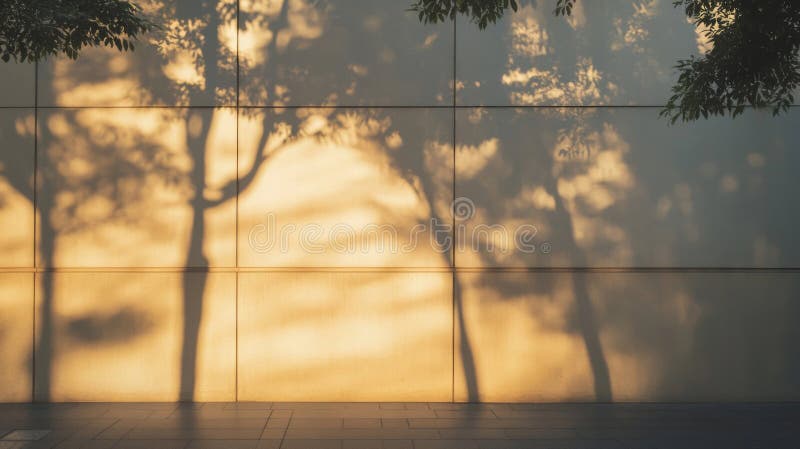 Tree Shadows Cast on a Wall at Sunset Stock Illustration - Illustration ...