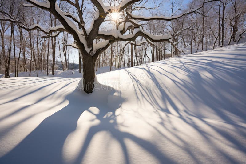 Tree Shadows Casting on Pristine Snow Stock Illustration - Illustration ...