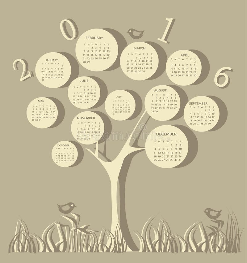 Tree shape calendar stock vector. Illustration of month - 62510405