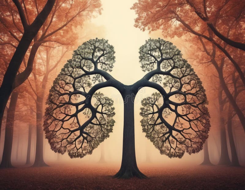 Tree in the Shape of Human Lungs, Ecology Stock Illustration ...