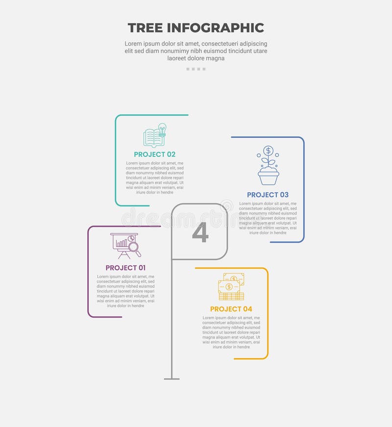 Tree Shape Visualization Infographic Outline Style with 4 Point ...