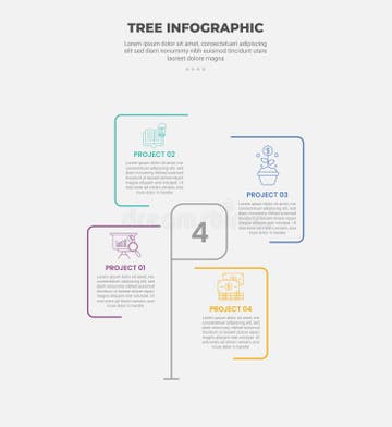 Tree Shape Visualization Infographic Outline Style with 4 Point ...
