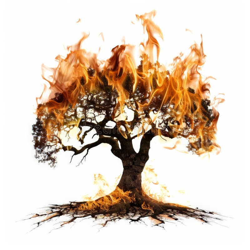 A Tree-shaped Fire Frame with Flames Creating the Silhouette of a Tree ...