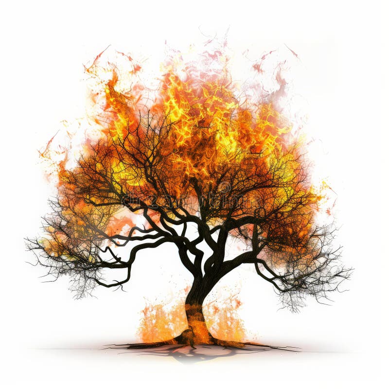 A Tree-shaped Fire Frame with Flames Creating the Silhouette of a Tree ...