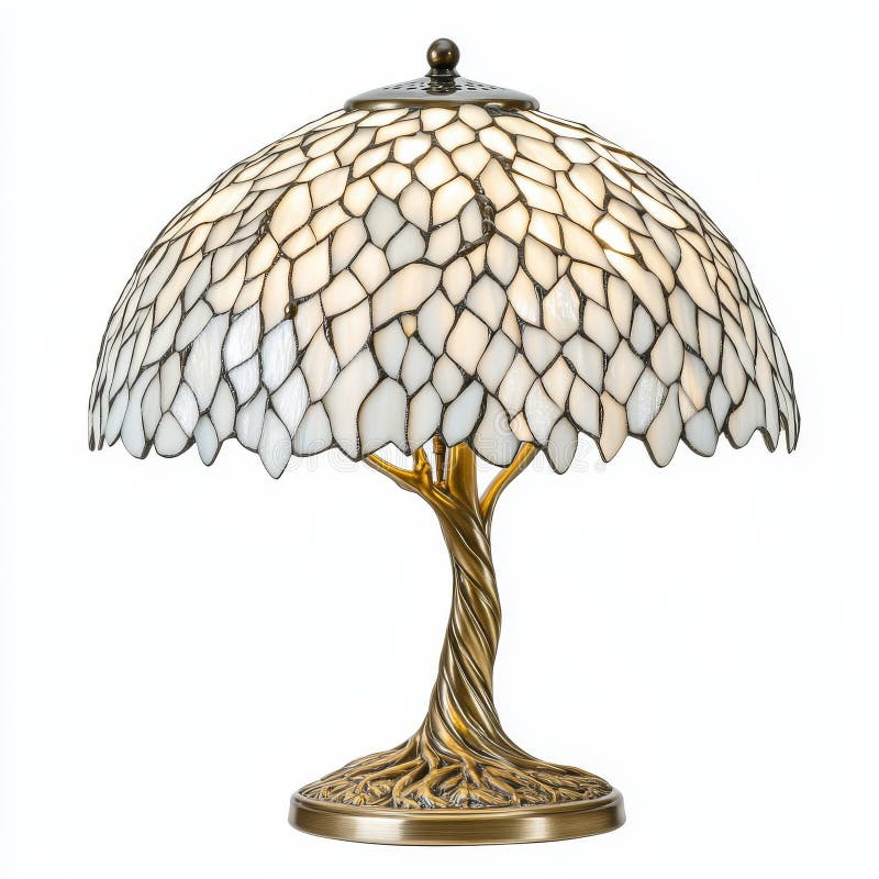 A Tree-shaped Lamp Featuring Colorful Stained Glass and Suspended Bulbs ...