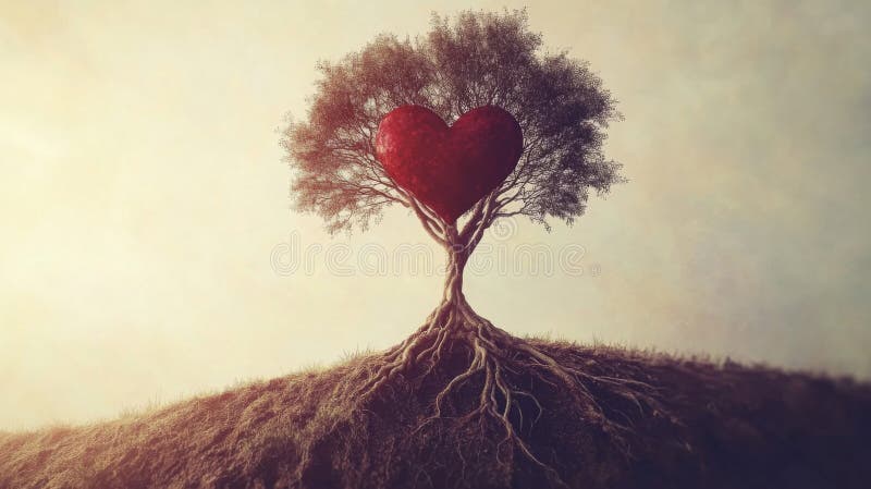 A Tree Shaped Like a Heart with Exposed Roots Stock Illustration ...
