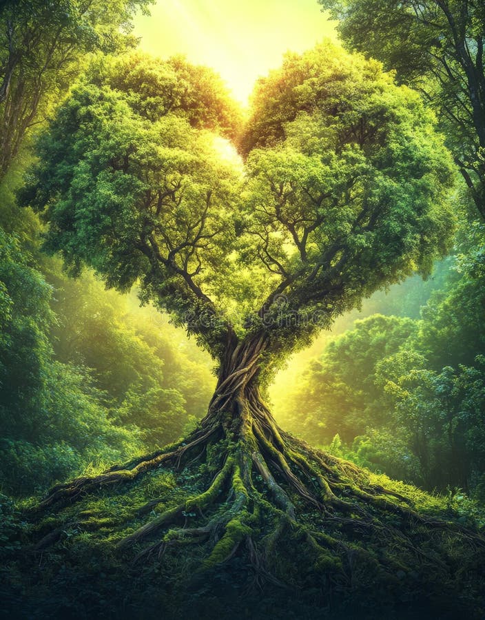 The Tree, Shaped Like a Heart, Towers Above, while Its Roots Form a ...