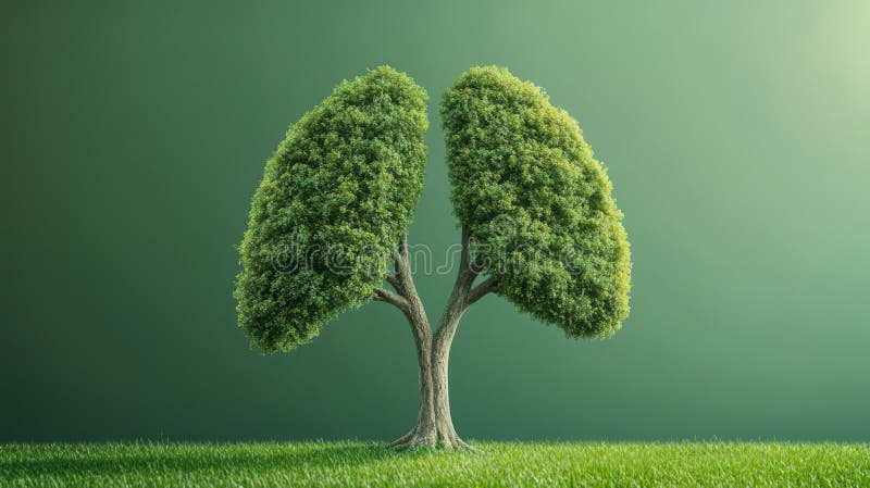 Tree Shaped Like Lungs on Green Background Stock Illustration ...