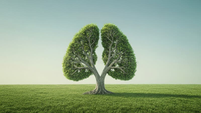 Tree Shaped Like Lungs on Green Background Stock Illustration ...