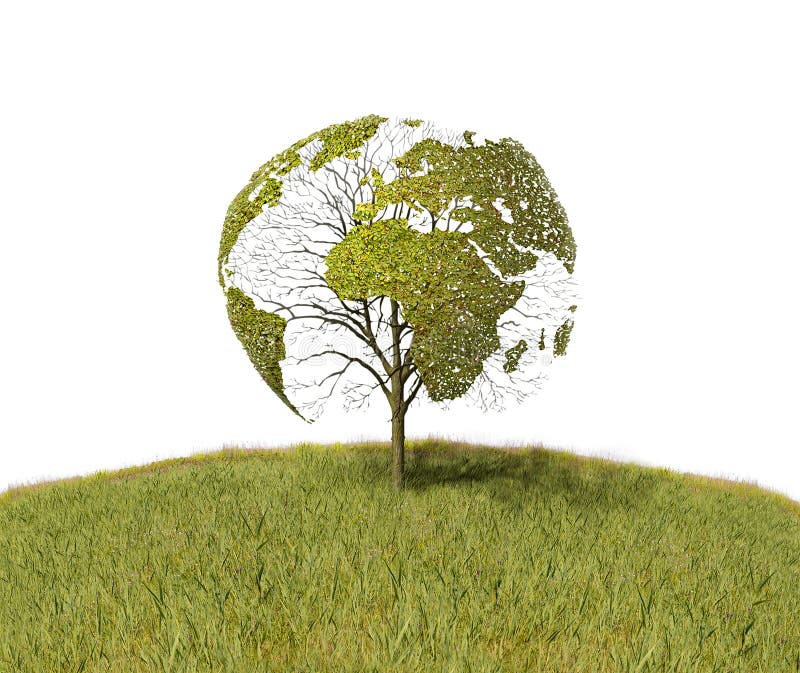 Tree Shaped Like the World Map Stock Illustration - Illustration of ...
