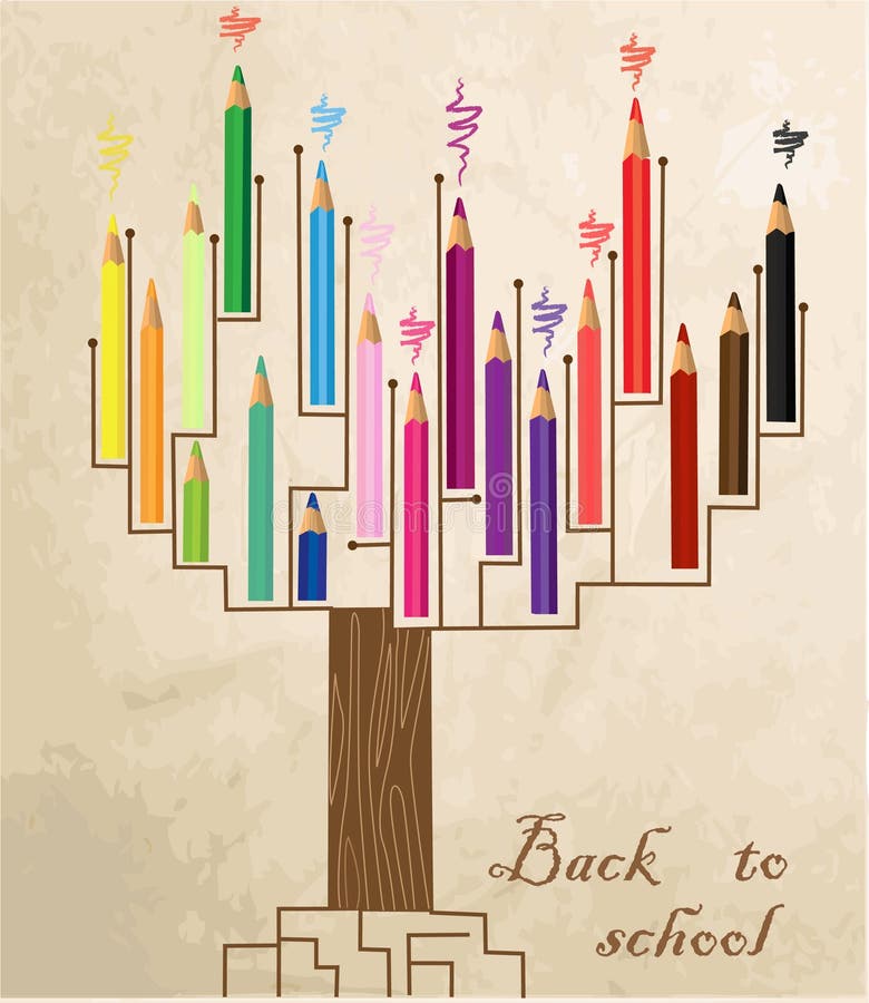 Tree Shaped Made of Colored Pencils Stock Vector - Illustration of ...