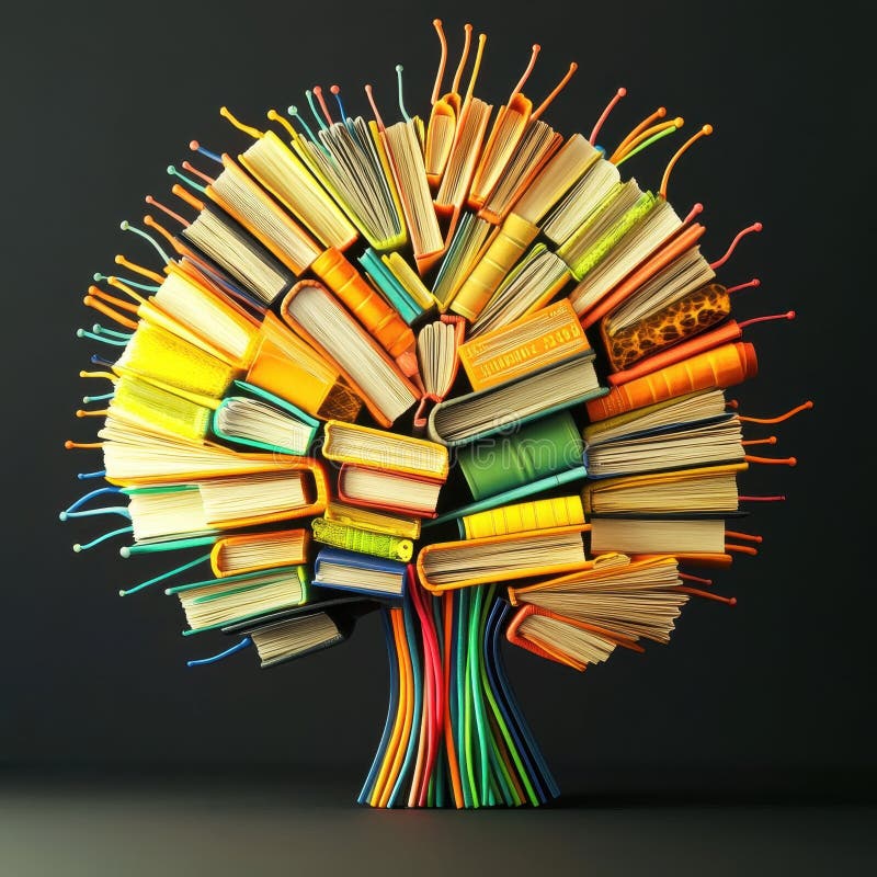 Tree-Shaped Sculpture Created with Vibrant Books Stock Image - Image of ...