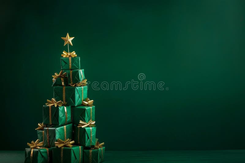 A Tree-shaped Stack of Green Presents and Gifts for Christmas Stock ...