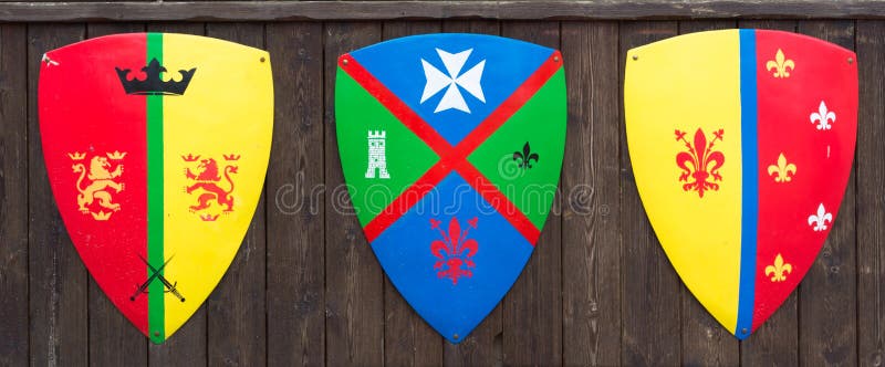 Tree Shields with Banners Families Medieval Families Stock Photo ...