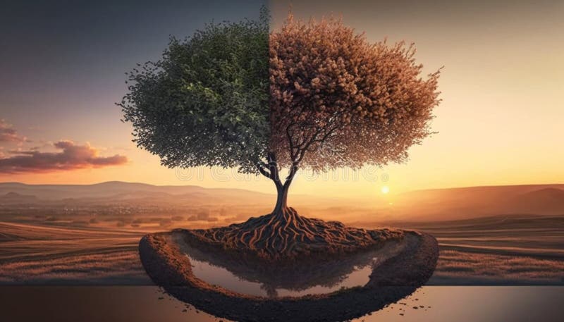 A Tree Showing Half Dry and Green Roots Generative AI Stock ...