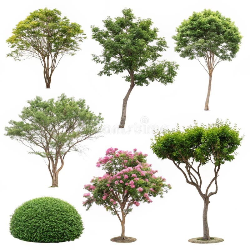 Tree and Shrub Illustrations Isolated on White Background Stock ...