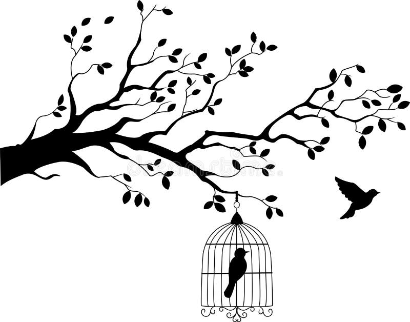 Tree Silhouette With Bird Flying Stock Vector - Illustration of ...