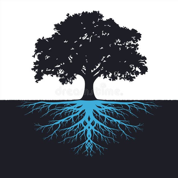 Tree Silhouette with Blue Roots Symbolizing Growth Connection Nature ...