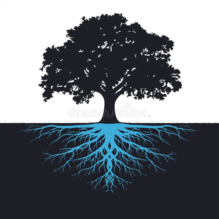 Tree Silhouette with Blue Roots Symbolizing Growth Connection Nature ...