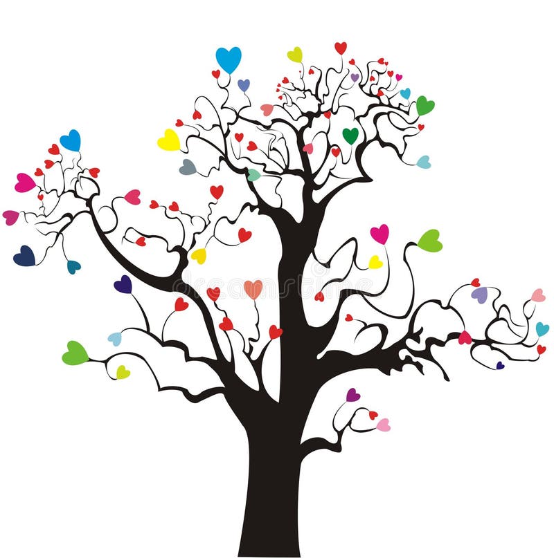 Tree Silhouette with Colored Hearts Stock Vector - Illustration of ...
